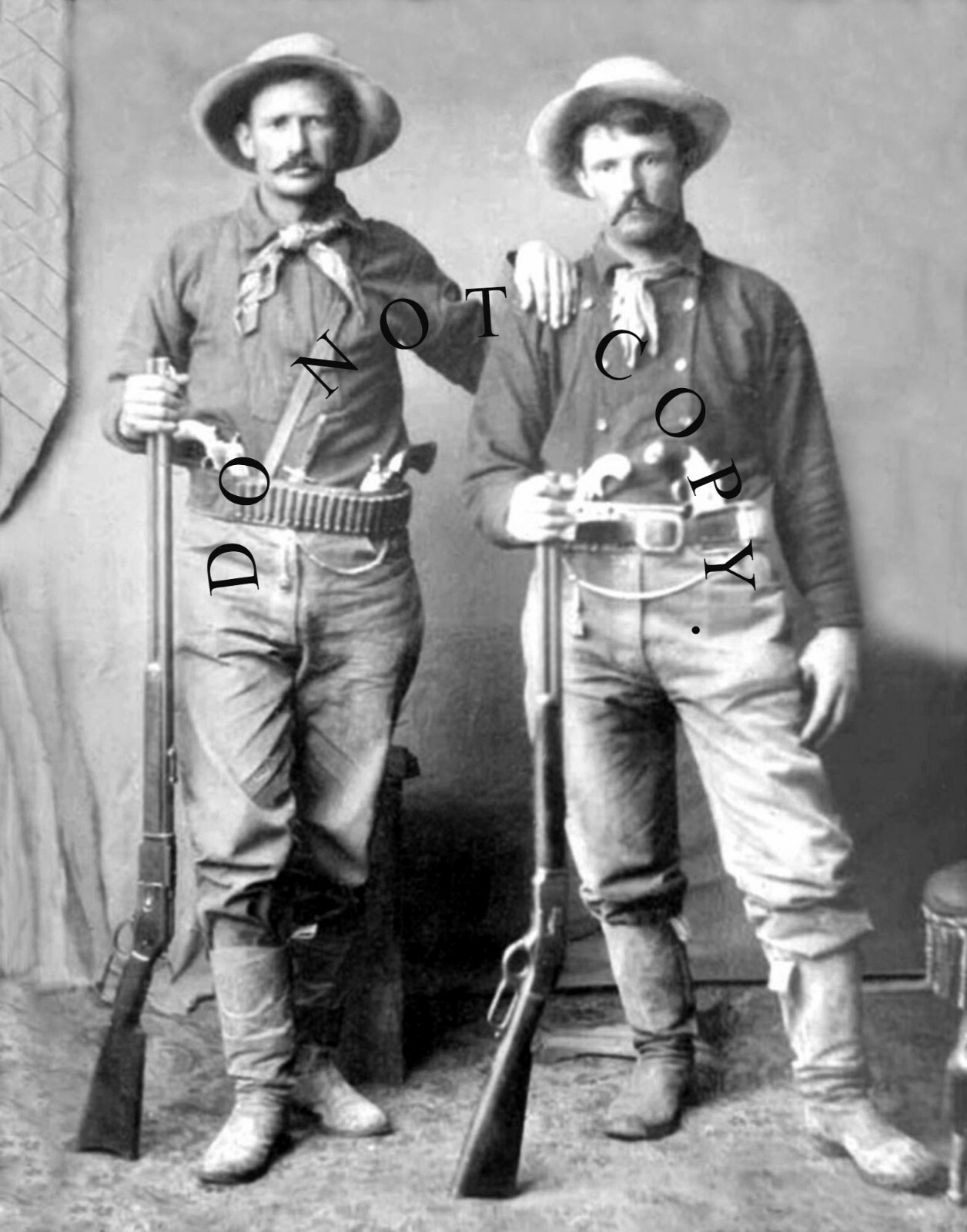 ANTIQUE REPRO PHOTO OF COWBOY MINERS WINCHESTER 1876 1873 RIFLES COLT ...