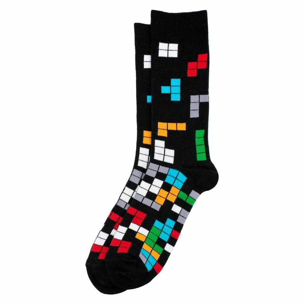 TETRIS SOCKS - RETRO VIDEO GAME - QUALITY COTTON-RICH BLACK FUNKY SOCKS ...