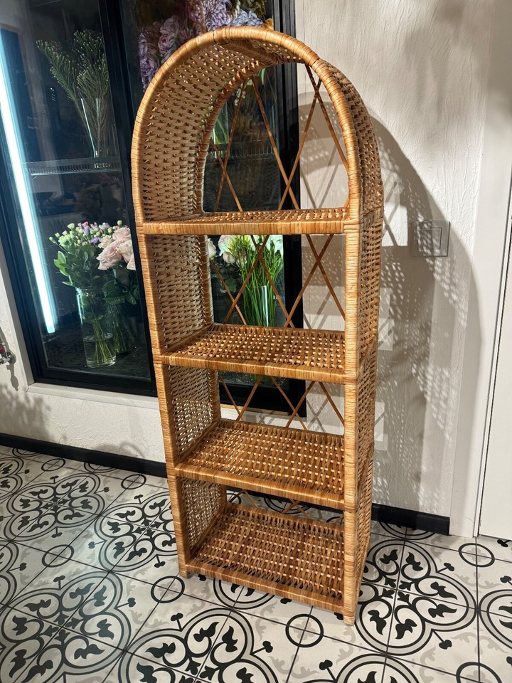 NEW wicker arch shelving unit etagere shelf boho bookcase decor book ...