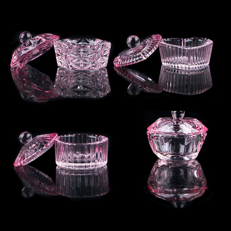 Pink Crystal Glass Container Geometric Nail Lid Cup Bowl Manicure ...
