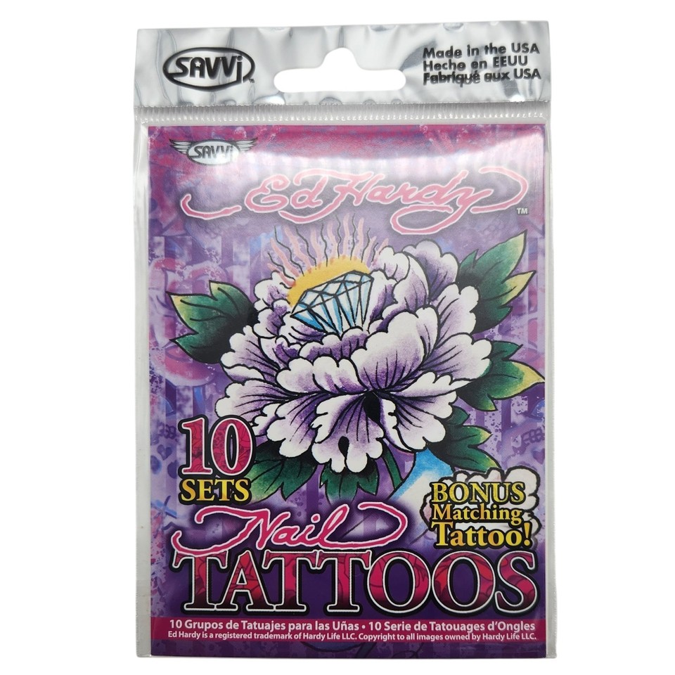 Ed Hardy Nail Tattoo Decals 3 Packages with 10 Sets and Matching Tattoo ...