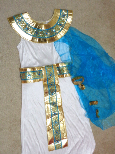 Girls Egyptian Cleopatra Halloween Costume Dress Cape Armbands Cuff ...