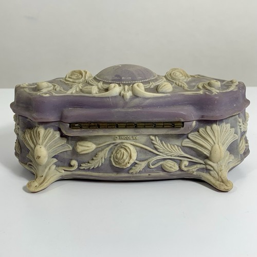 VTG INCOLAY Stone, Genuine Lilac/Ivory Jewelry Keepsake Trinket Box ...
