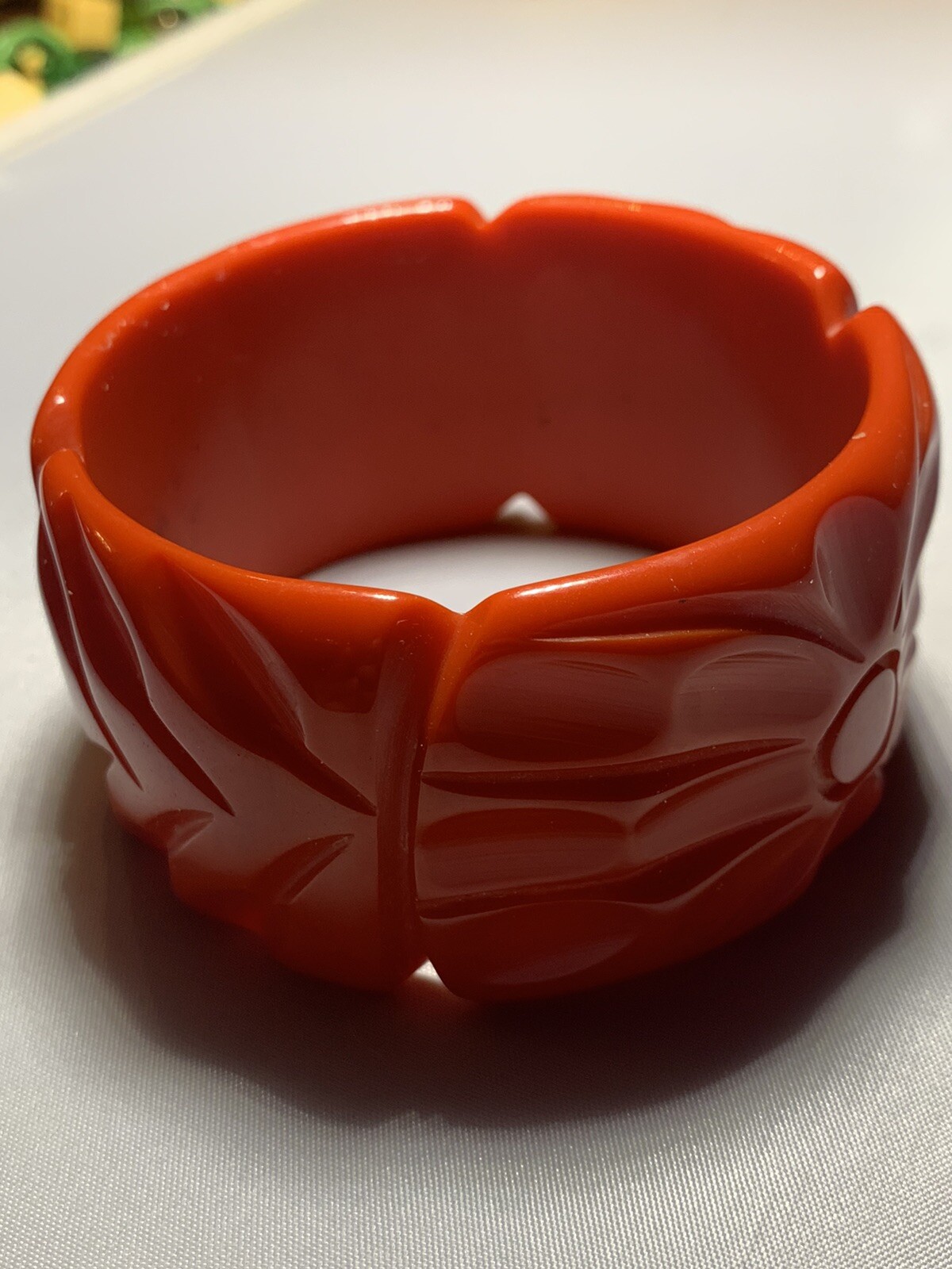 Vintage Carved Wide Bakelite Bracelet - Gem