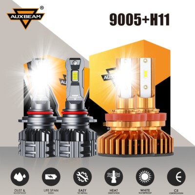 AUXBEAM 9005 H11 LED Combo Bulbs Headlight High Low Beam for Peterbilt ...