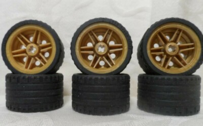 LEGO lot 6 56145 Pearl Gold RIM wheel tire Wide & Cross 37x22 Pcs and ...