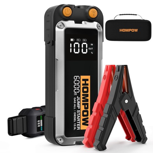 HOMPOW Jump Starter 6000A Peak Portable 12V Car Battery Charger for All ...