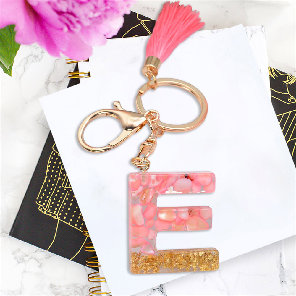 Resin Initial Letter Keychains with Tassel for Car Keys Wallet Handbags ...