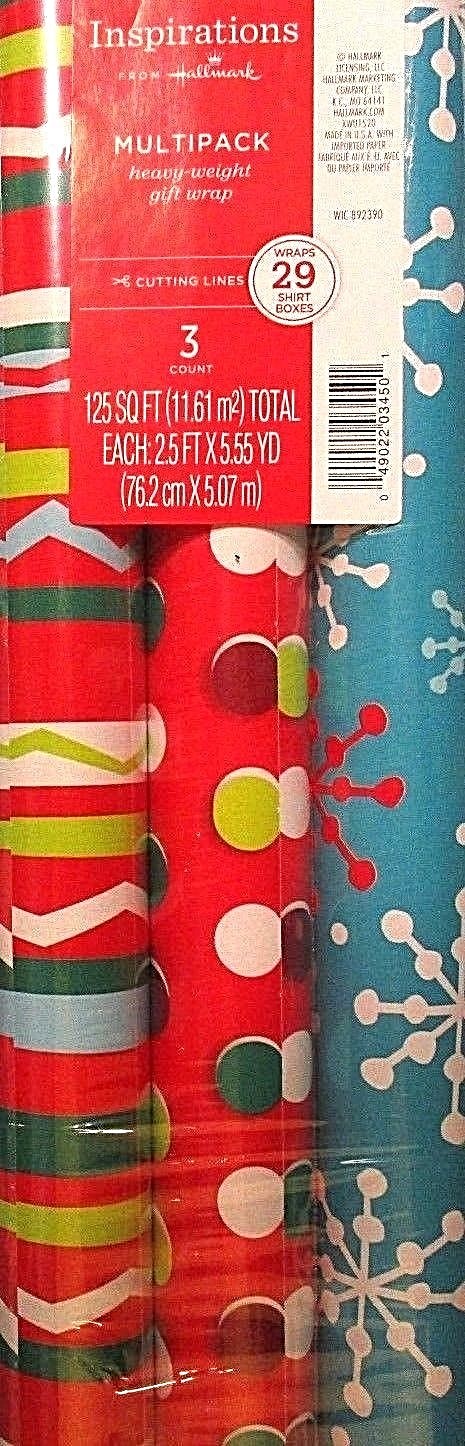 New Hallmark Heavy weight gift wrapping paper 3 roll pack 125 sq ft ...