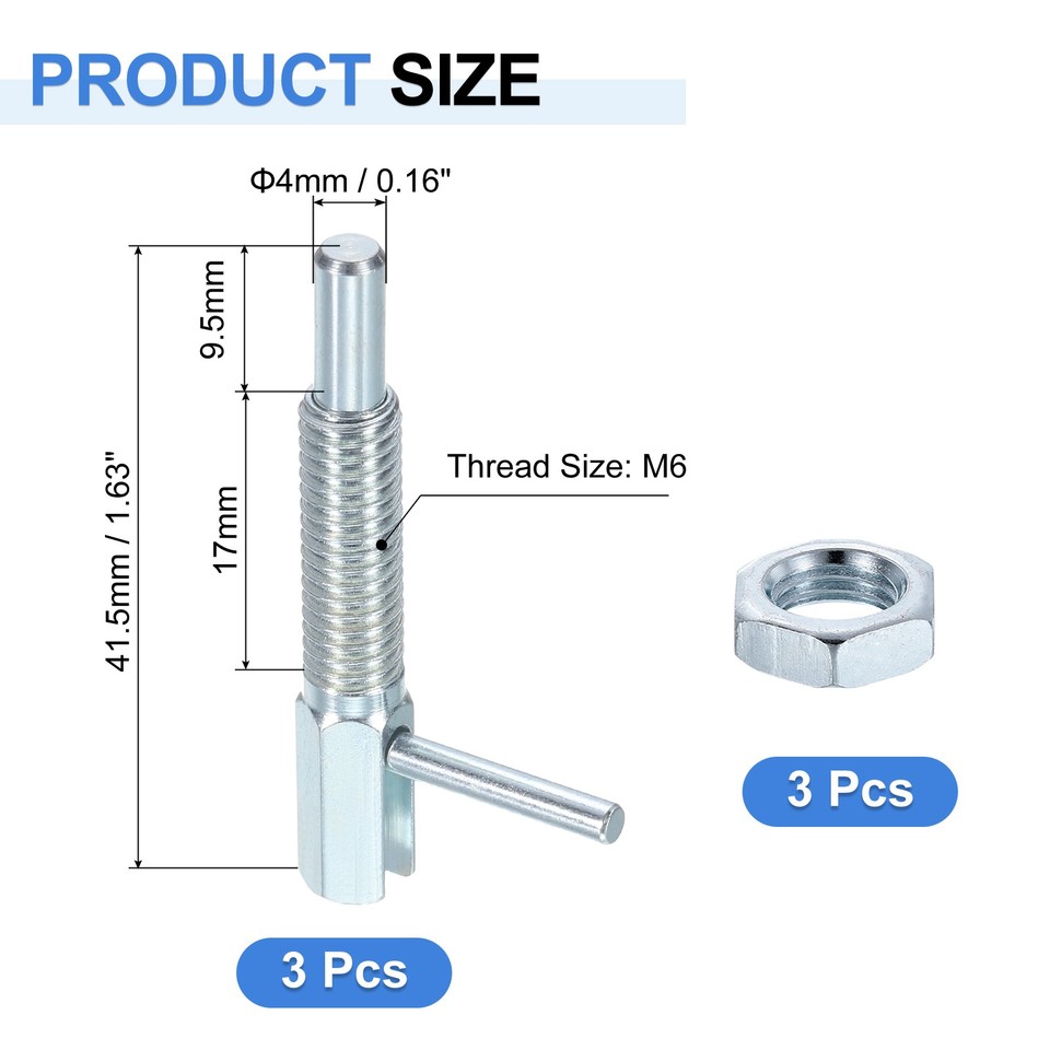 3Pcs Retractable Indexing Plunger Pin, Carbon Steel M6 Spring Plunger ...