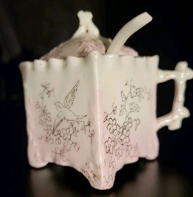 EARLY YEARS MUSTARD JAR R S PRUSSIA GOLD BIRD STENCIL DECORATED ...