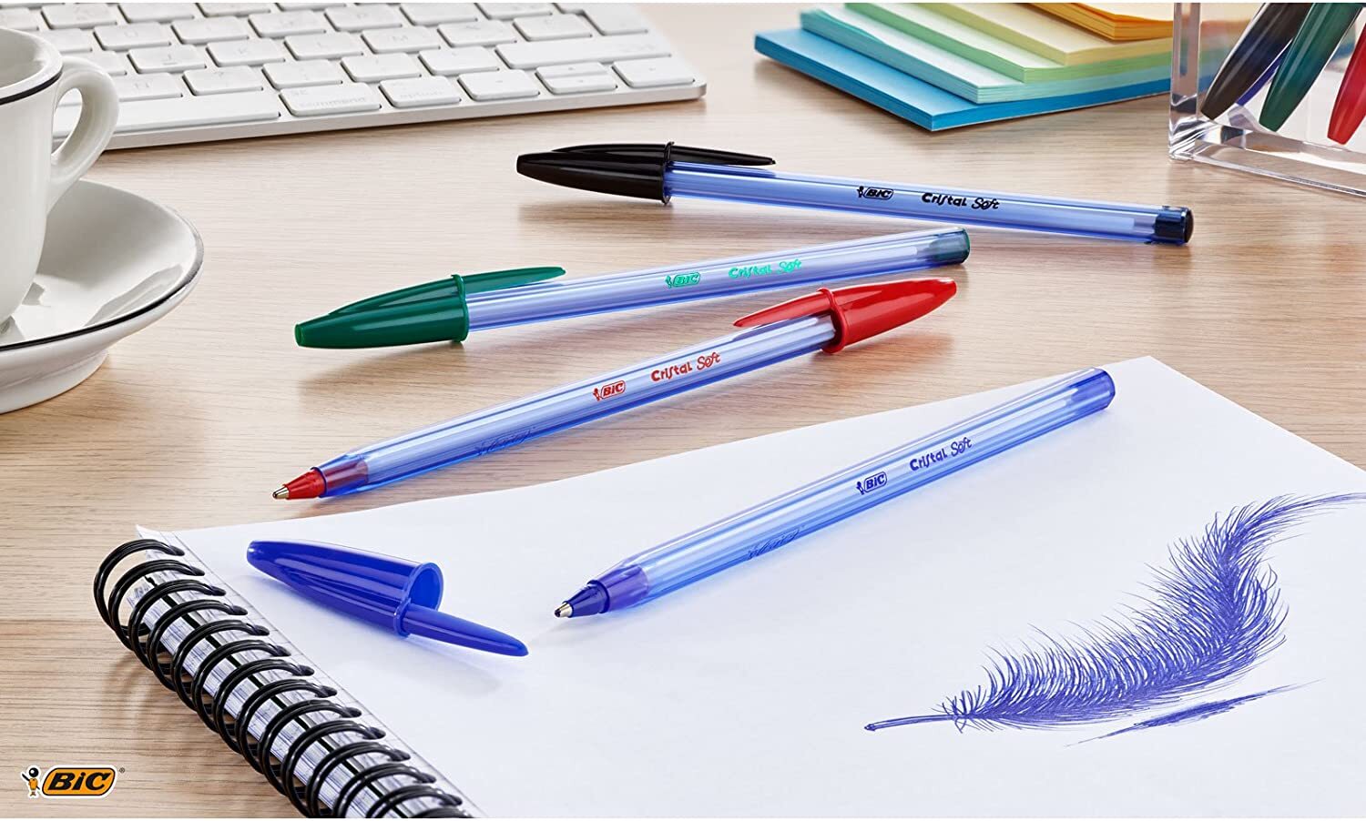 BIC Cristal Soft Ball Point Pens Biros Buy 1 to 50 Black Blue Red Green ...