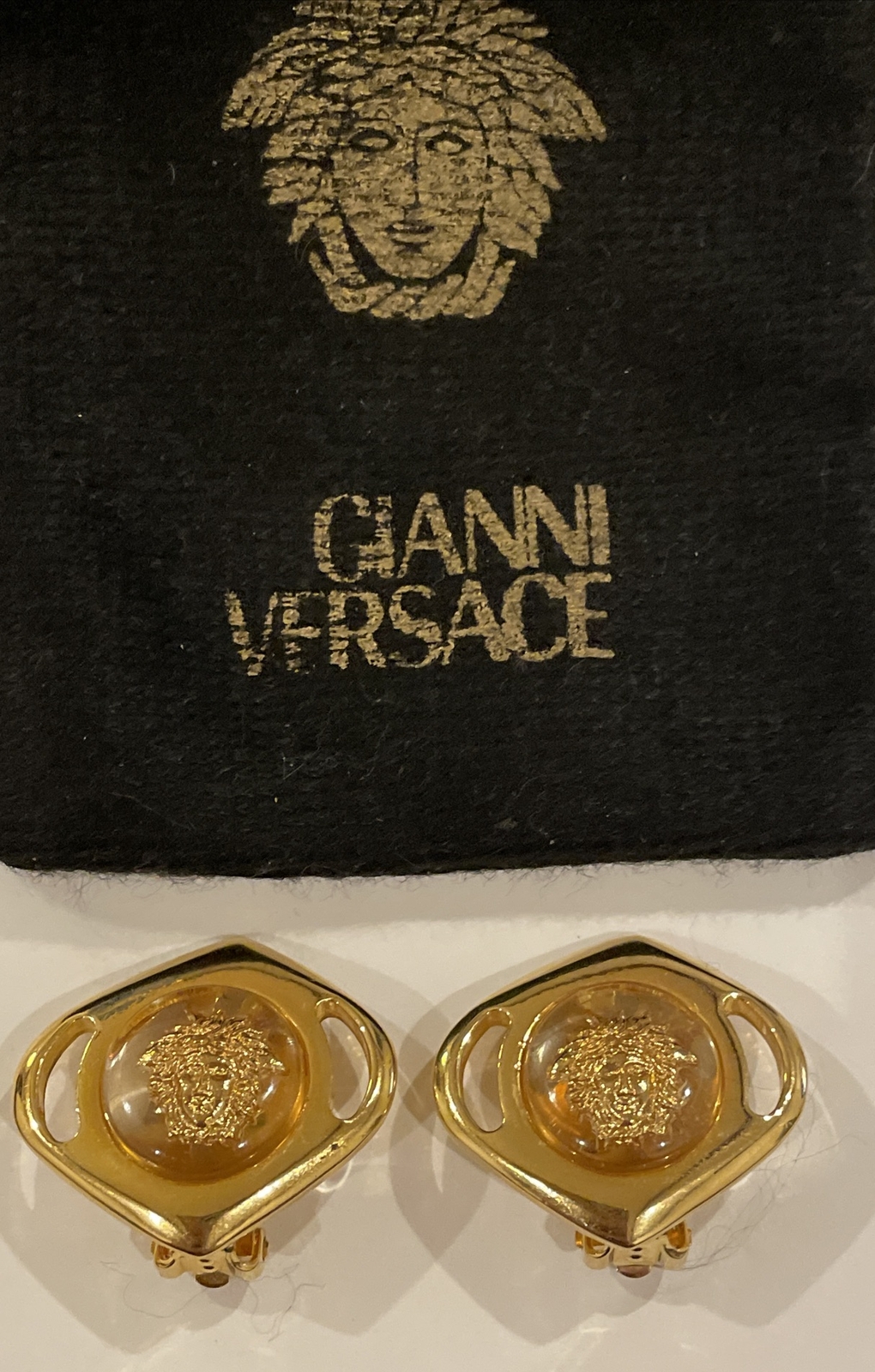 Vintage Gianni Versace Gold Tone Logo Medusa Clip Ear… - Gem