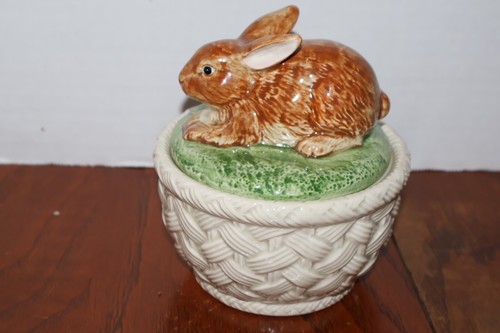 Vintage Fitz And Floyd Rabbit Cookie Jar/Canister 1986 Ceramic Basket ...