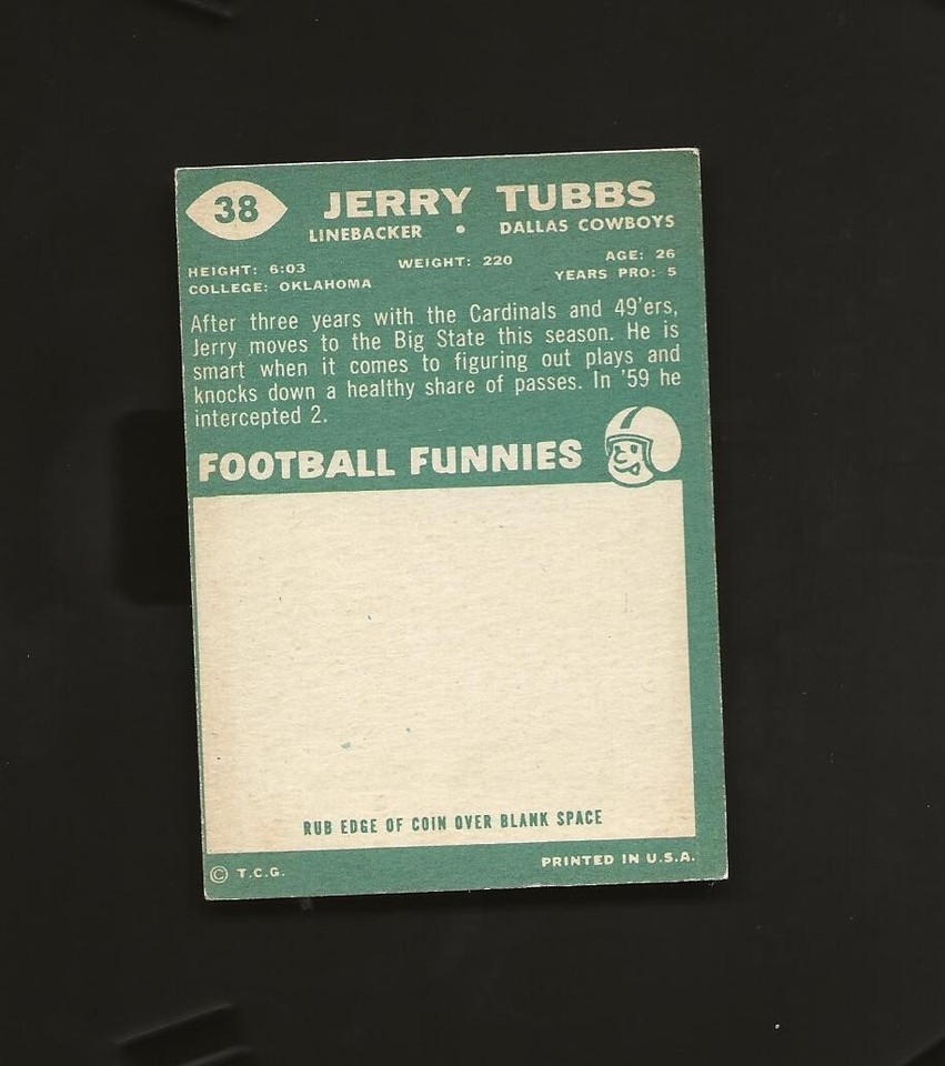 1960 Topps Football card Jerry Tubbs #38 | eBay