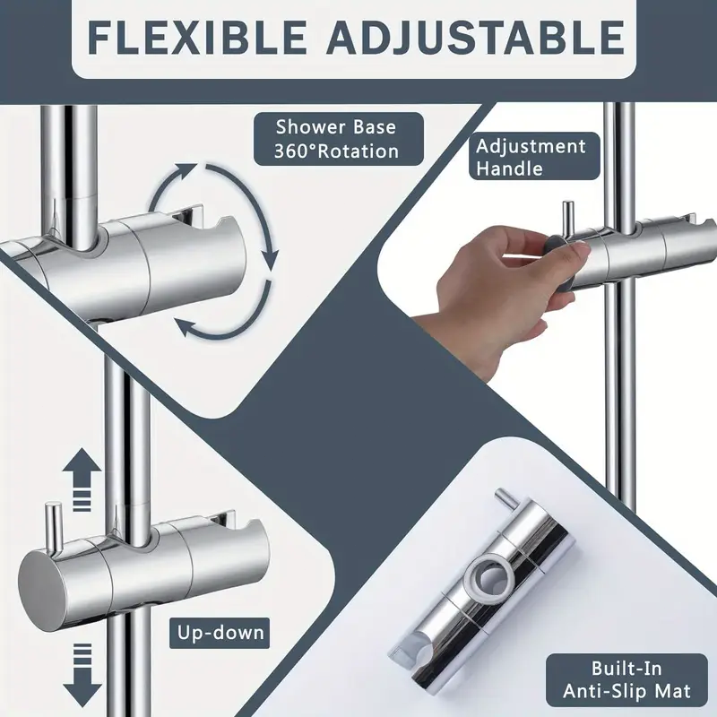 Shower Riser Rail Kit Stainless Steel Shower Slide Bar Adjustable ...