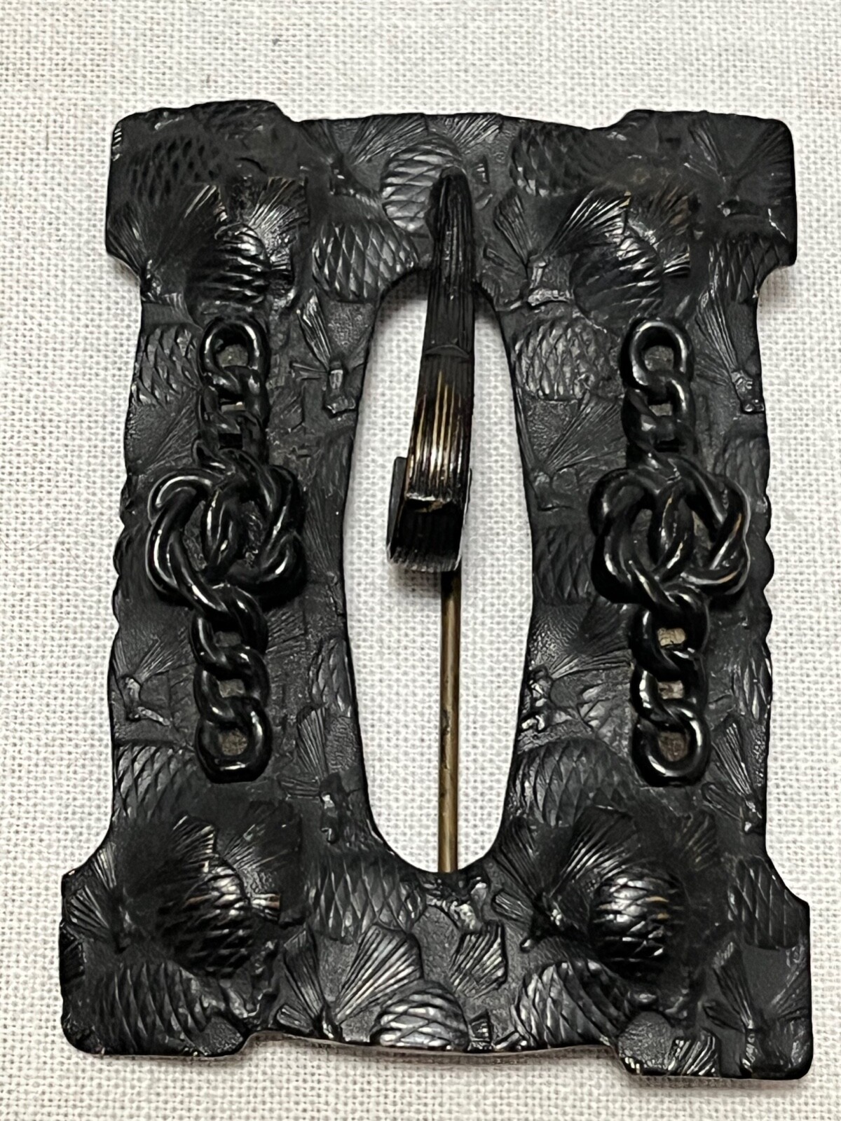 Victorian black mourning detailed hand wrought sash b… - Gem