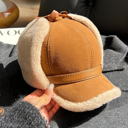 Unisex Real Sheep Shearing Fur Hat Warm Peaked Cap Russian Hunter Hat ...