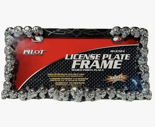 Skull License Plate Frame 3D Design Pilot Automotive WL232-C Chrome ...