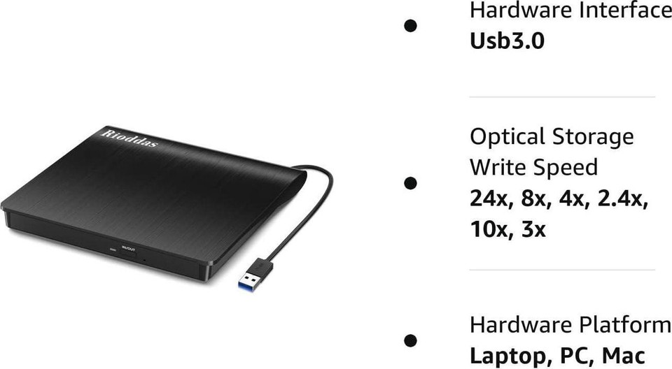 External CD/DVD Drive for Laptop USB 3.0 Portable CD DVD +/-RW Burner ...