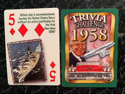 Swap Playing Cards USS Wisconsin TRIVIA CHALLENGE 1958 FIVE OF DIAMONDS ...