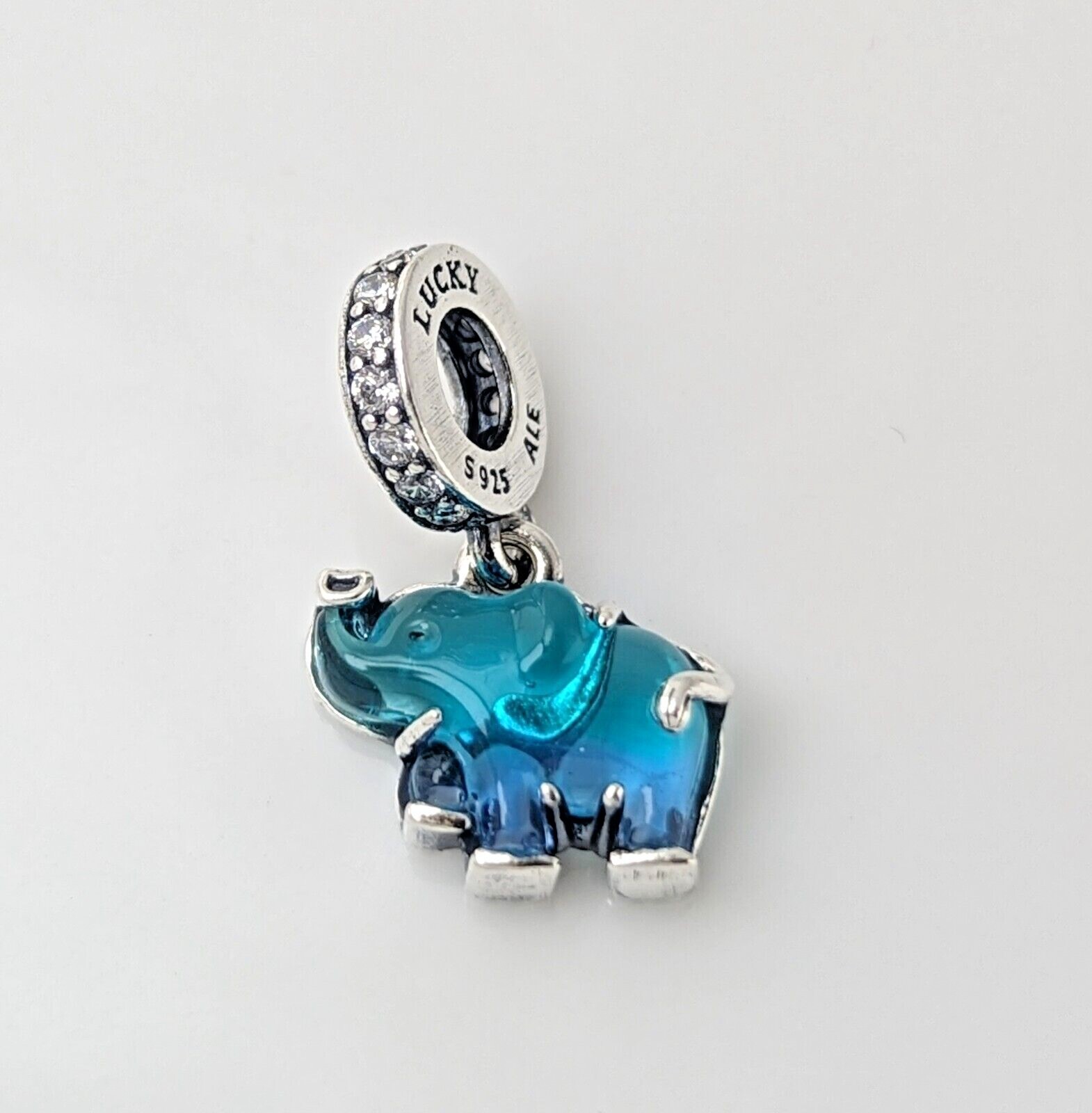 New 100% Authentic PANDORA 925 Blue Murano Glass Elephant Dangle Charm ...