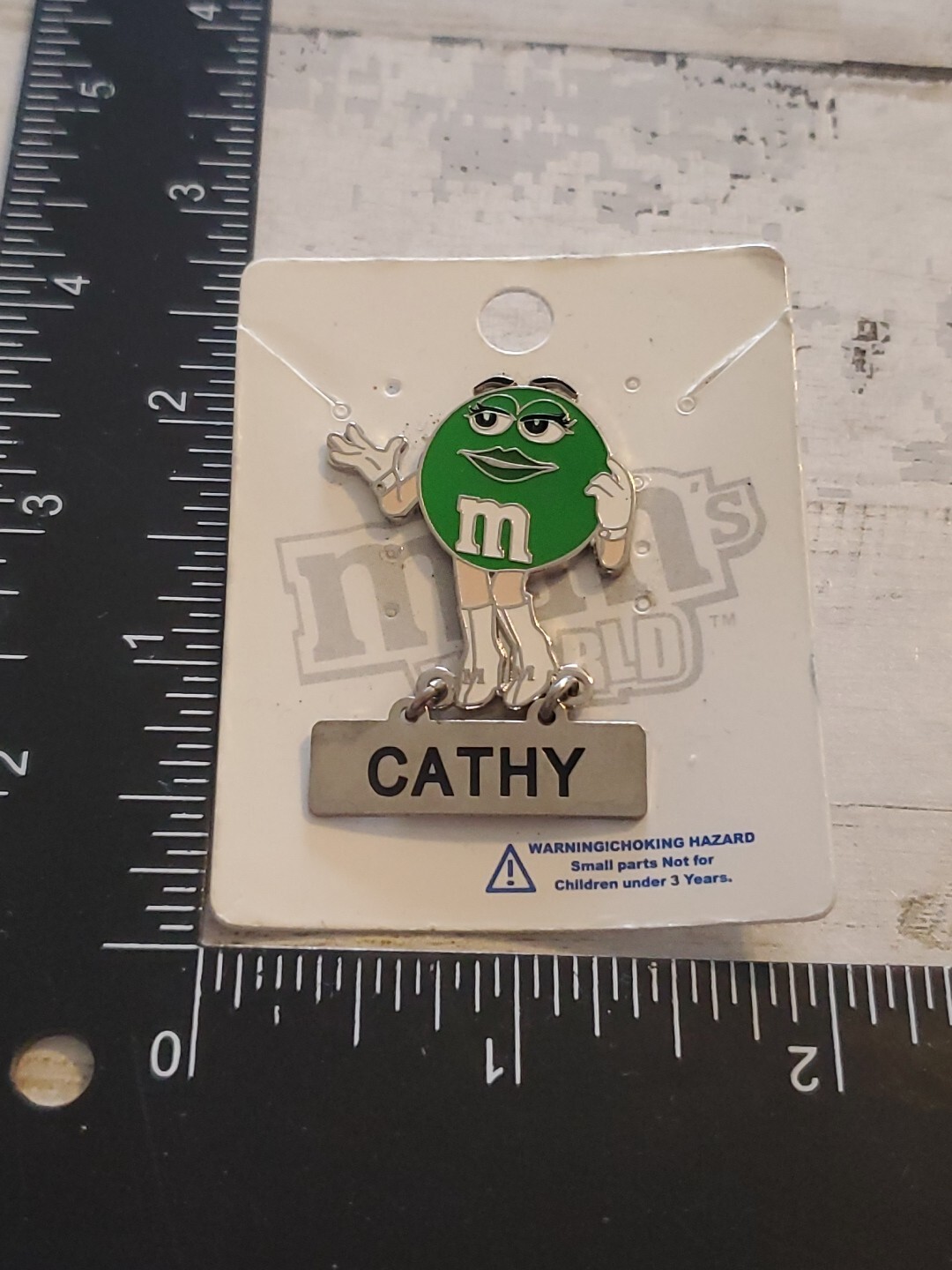 MARS INC. M&M GREEN GIRL Personalized Cathy NAME TAG PIN See Pictures ...
