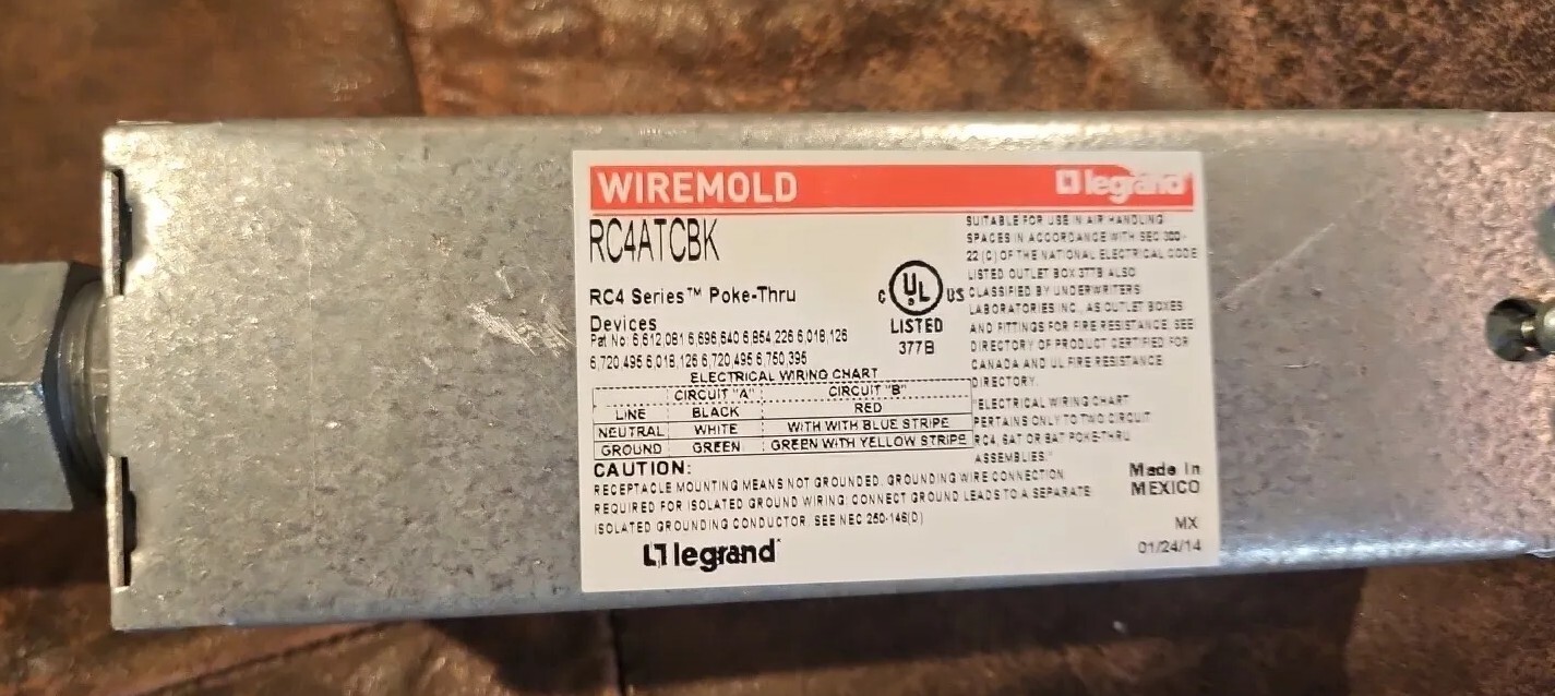 Used Working In Box Wiremold Legrand RC4ATCBK RCA Series Poke Thru ...