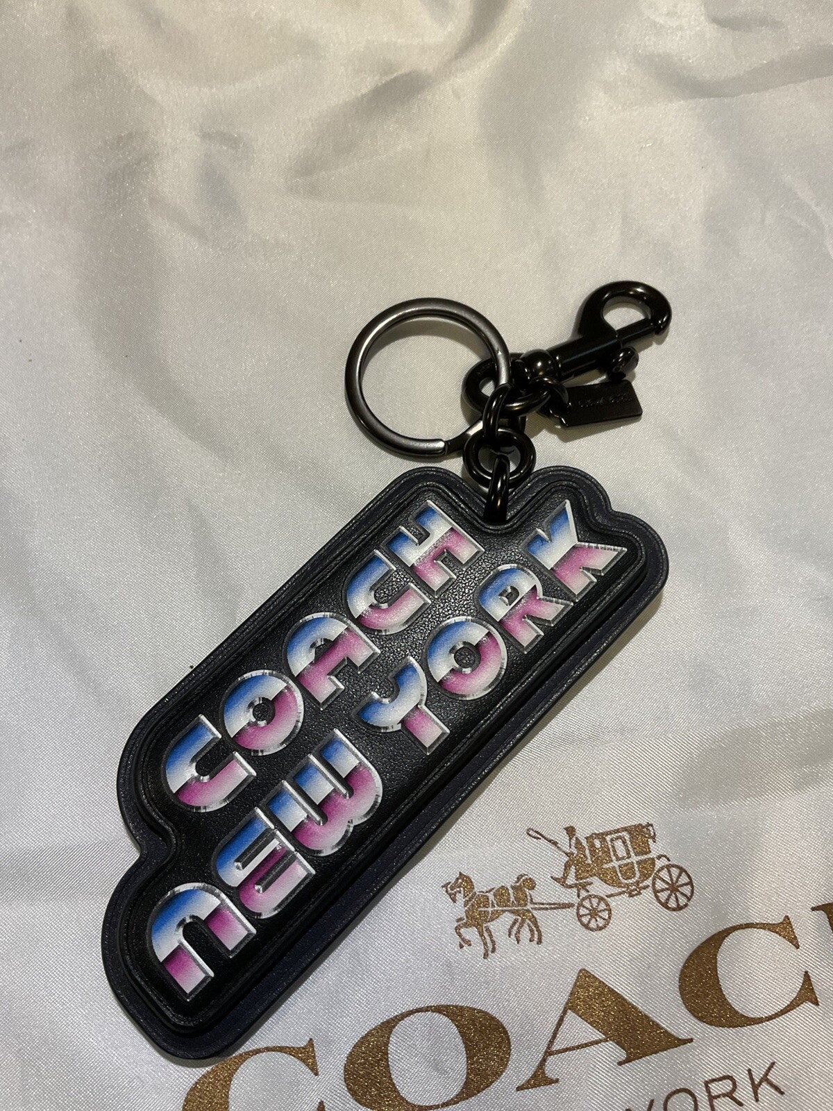 COACH NYC New York Leather Key Fob Bag Charm Keychain - Gem