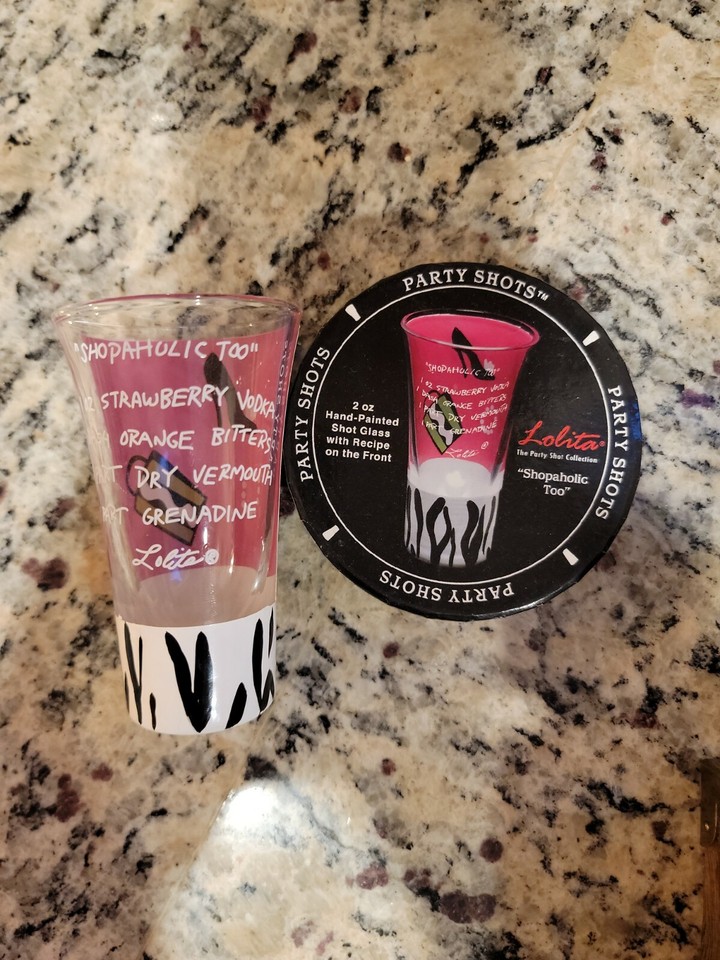 LOLITA PARTY SHOTS HAND PAINTED SHOT GLASS 'SHOPAHOLIC TOO' IN BOX used ...