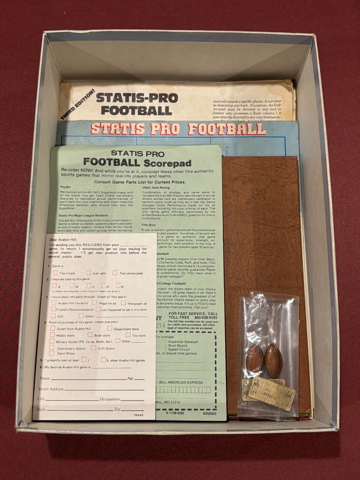 Statis Pro Football Board Game 1983 + Foot Ball Strategy + Challenge ...