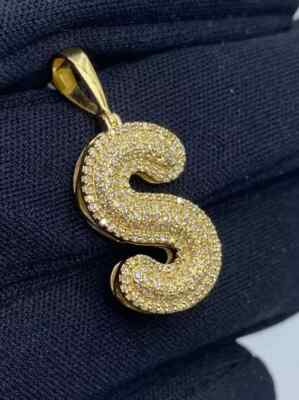 14K Yellow Gold Plated 2Ct Round Simulated Diamond Initial "S" Letter ...