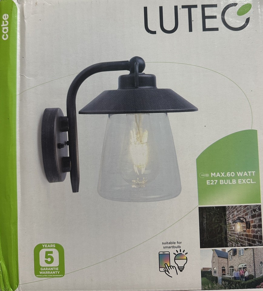 Lutec Traditional Black Gold Cast Aluminium Outdoor IP44 Wall Lantern ...