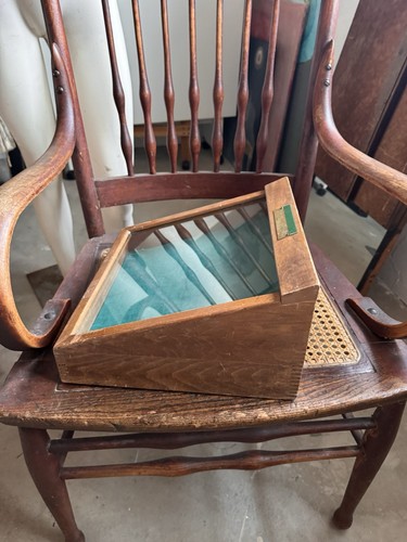 Antique Wooden Display Case Glass Top Slant Front | eBay