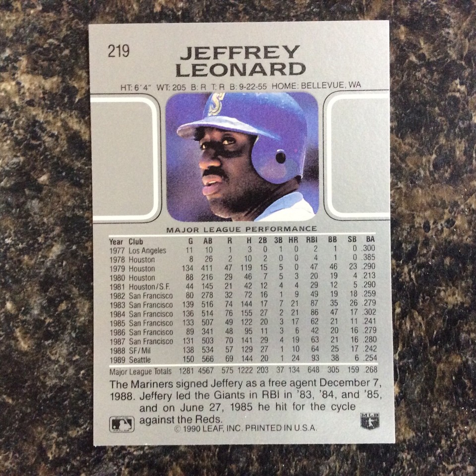 1990 Leaf #219 Jeffrey Leonard Seattle Mariners | eBay
