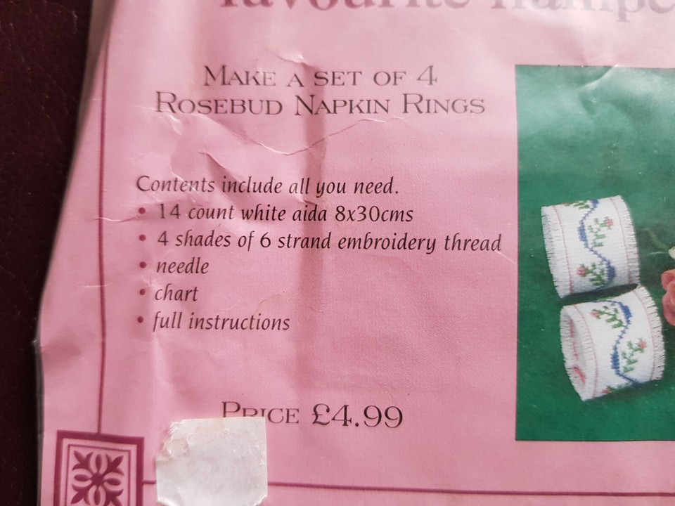 Make 4 Rosebud Napkin Rings Cross Stitch Kit NIP | eBay UK