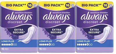 Always Discreet Sensitive Bladder Incontinence Pads Long Plus Pad Thin ...