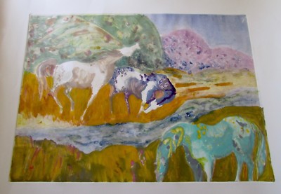 Signe Bergman Santa Fe Monotype Print HORSES in New Mexico Landscape | eBay