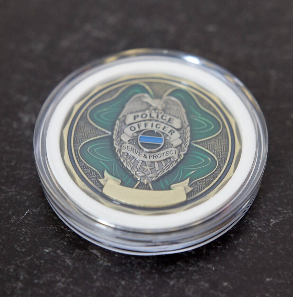 Lucky St Michael Protect Us Irish Clover Police Challenge Coin+ Case- 1 ...