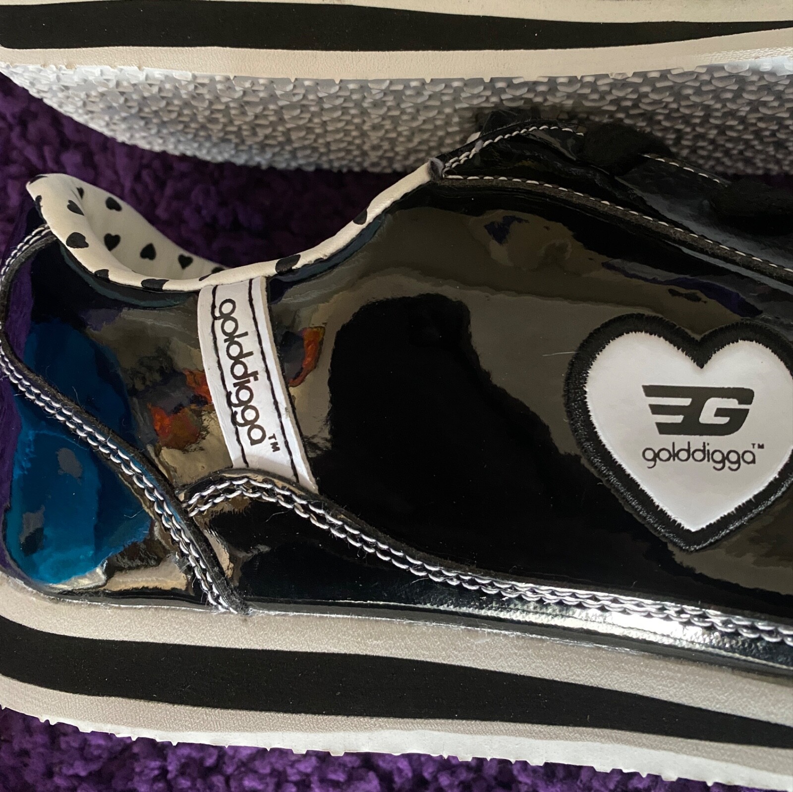 New Women's Golddigga Black Shiny Trainers White Trim UK 8 | eBay UK