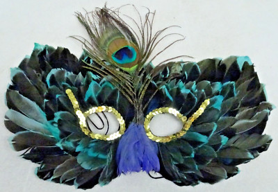 Masquerade Mask Feather Bead Venetian Mardi Gras Masks Women Black Teal ...