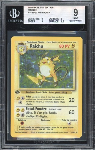 1999 Pokemon FRENCH 1st Edition Base Set Raichu Holo 14/102 BGS 9 MINT ...