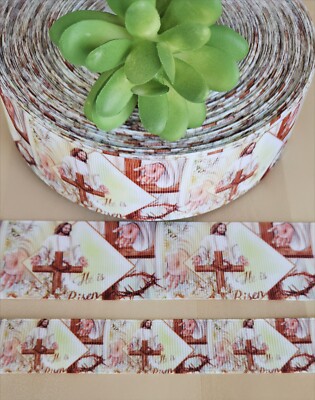 7/8 & 1.5" (1 YD) He Is Risen Grosgrain Ribbon Easter Cross Religious ...