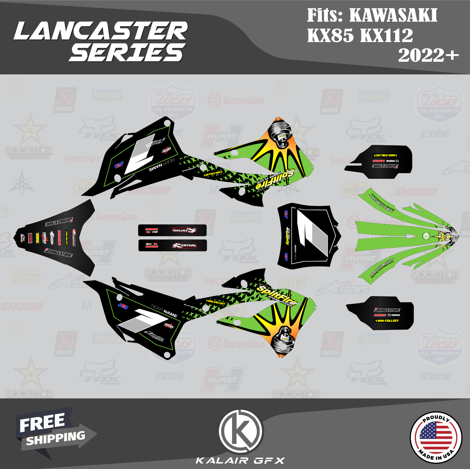 Graphics Kit for KAWASAKI KX85 KX112 2022 2023 2024 Lancaster Series ...