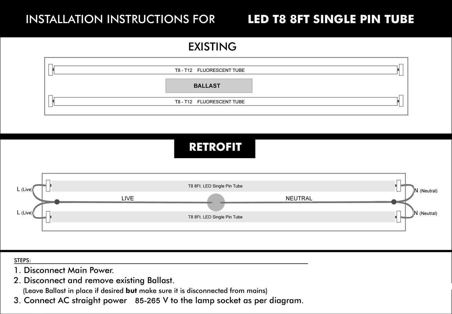 R17D 8FT T8 T10 T12 LED Tube Light 45W Replacement for F96T12/CW/HO ...