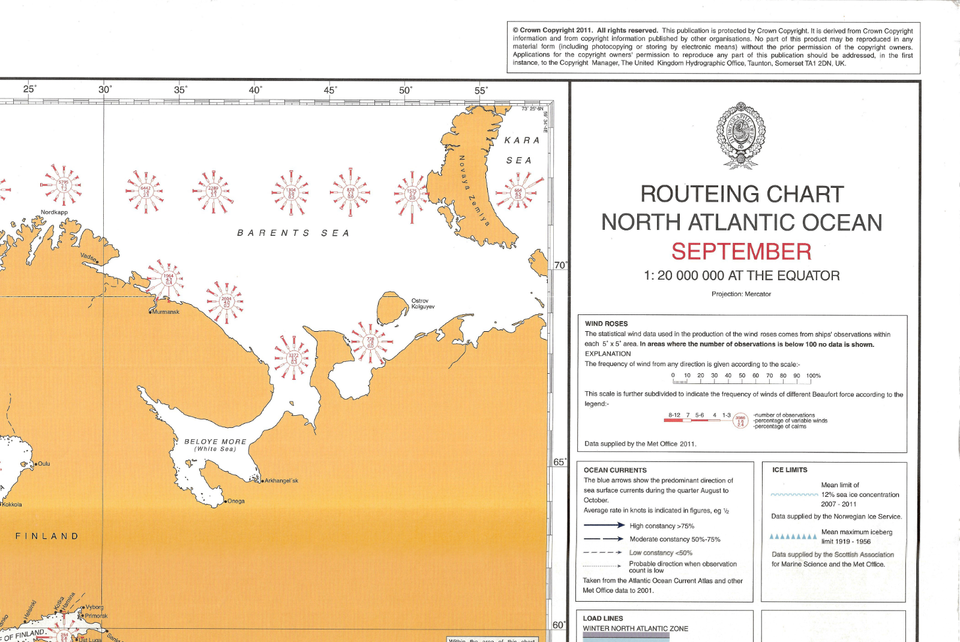 5124(9) Routeing Chart North Atlantic Ocean September Chart Map Marine ...