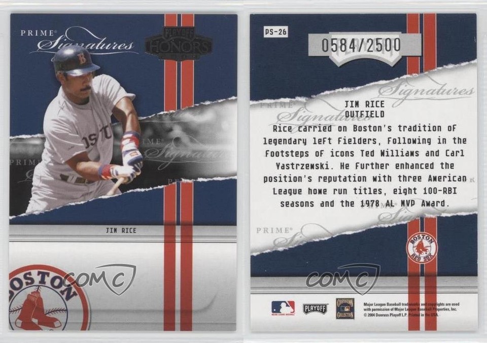 2004 Playoff Honors Prime Signatures 584/2500 Jim Rice #PS-26 HOF 0l2 ...
