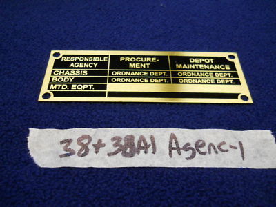 Data Plate Responsible Agency brass Fits Willys M38 M38A1 jeep (P39) | eBay
