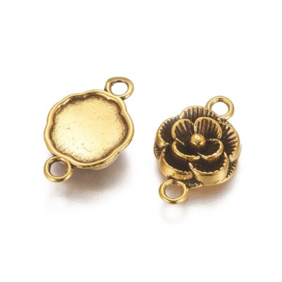 6 Rose Flower Connector Charms Antiqued Gold Floral Pendants 2 Hole ...
