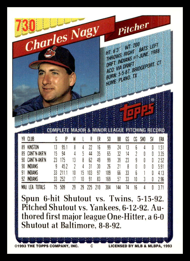 1993 Topps - Gold #730 Charles Nagy for sale online | eBay